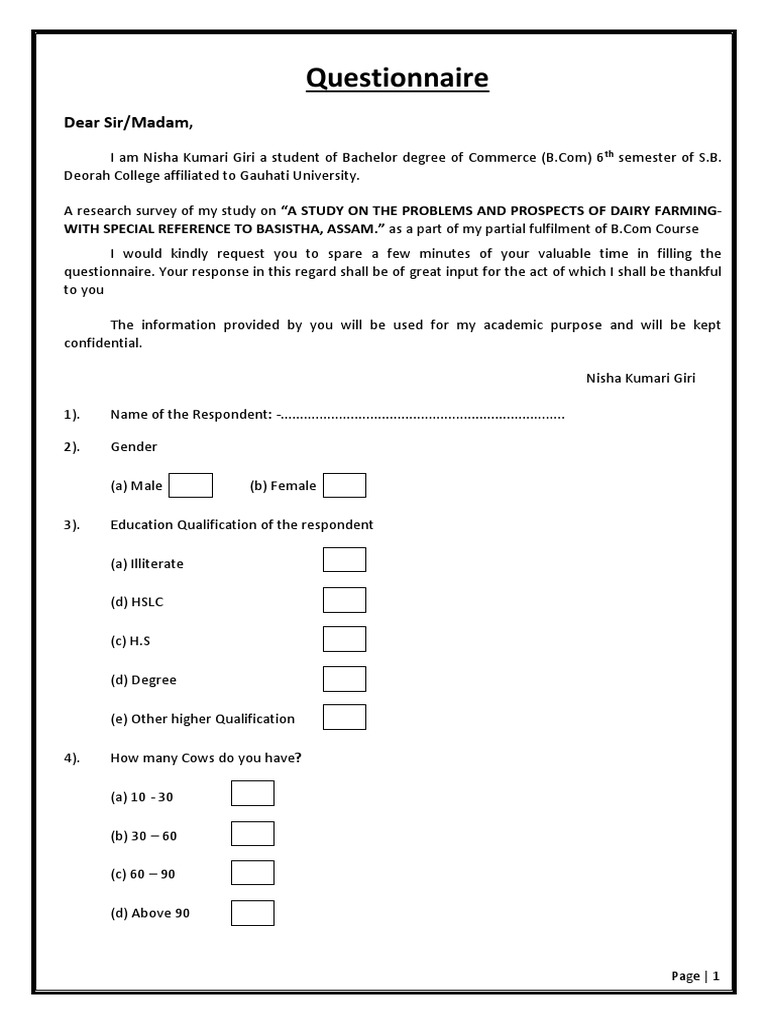 NEW Questionnaire | PDF | Bachelor's Degree | Cattle