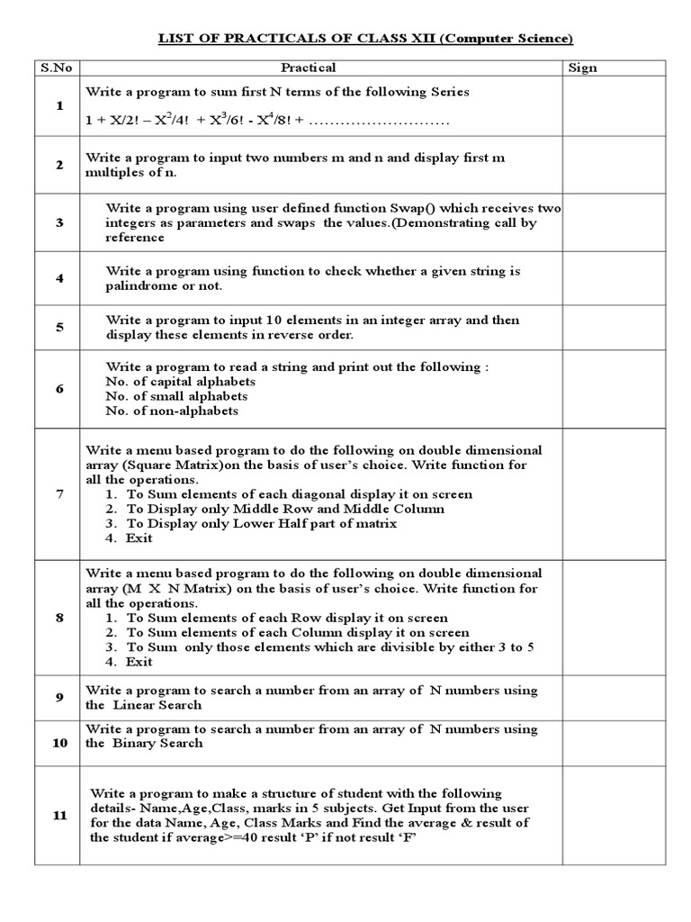 C++ - Practical - File Index | PDF | Matrix (Mathematics) | Computer Programming