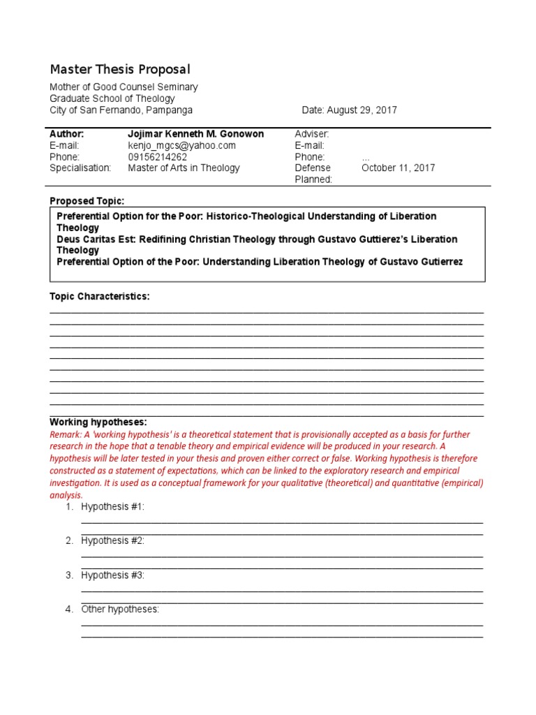 Thesis Title Proposal | PDF | Hypothesis | Theology