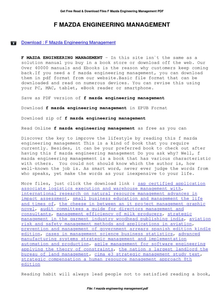 Download: F Mazda Engineering Management | PDF | E Books | Engineering