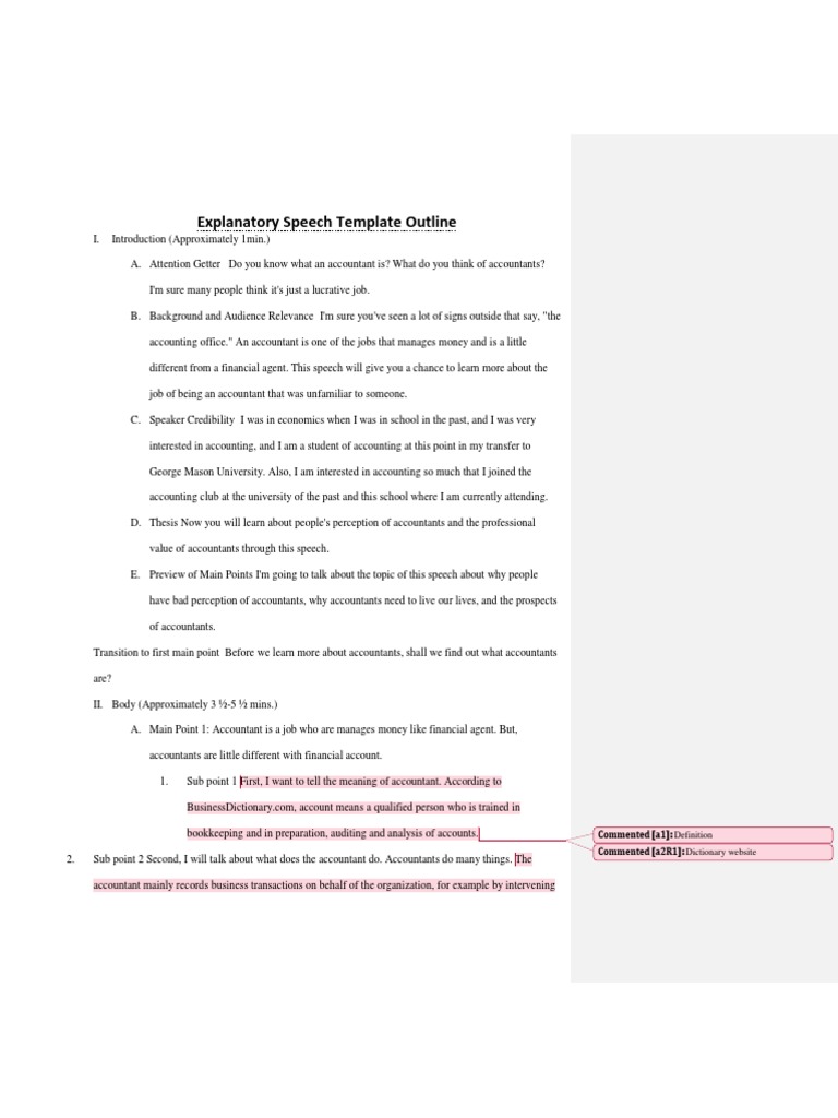 Explanatory Speech Template Outline.docx 영어버전 | PDF | Accounting | Money