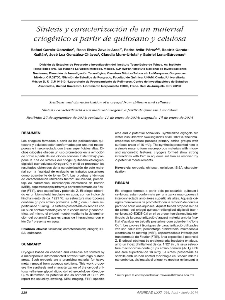 Sintesis y Caracterizacion de Un Material Criogenico A Partir de ...