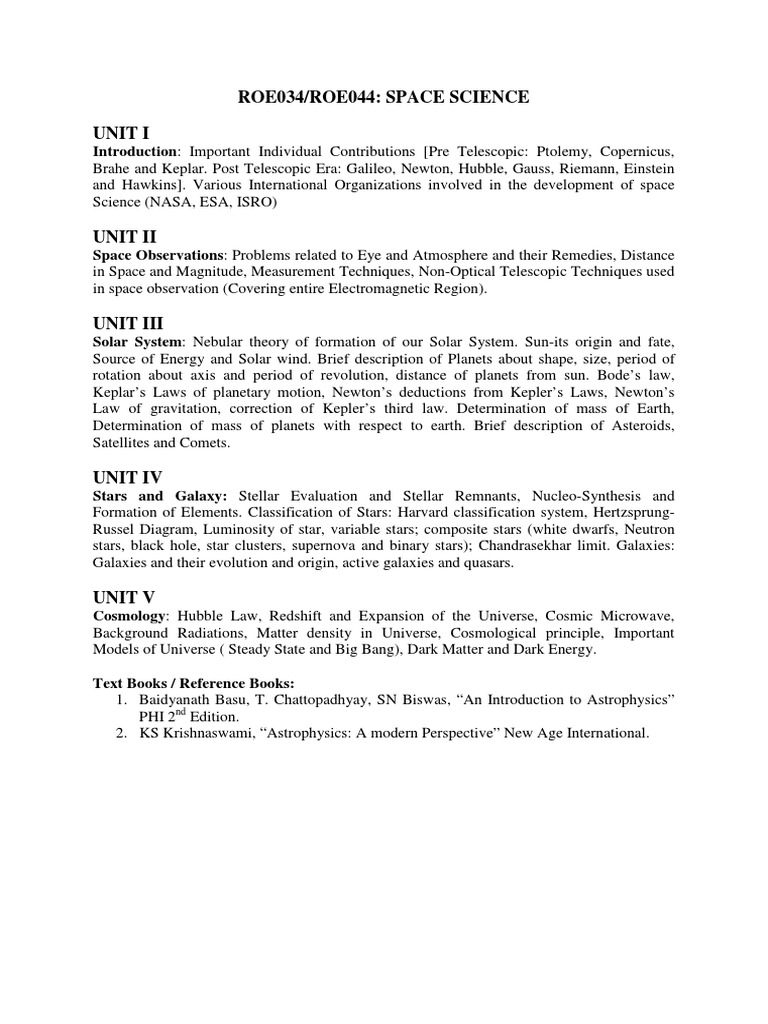 Space Science Syllabus | PDF