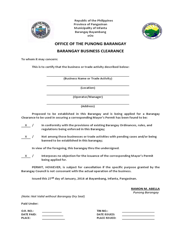 Barangay Business Clearance | PDF