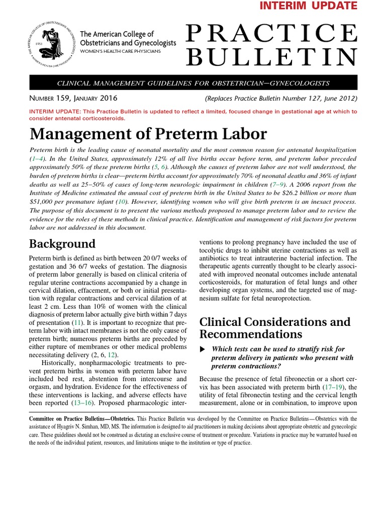Parto Prematuro ACOG | PDF | Preterm Birth | Childbirth
