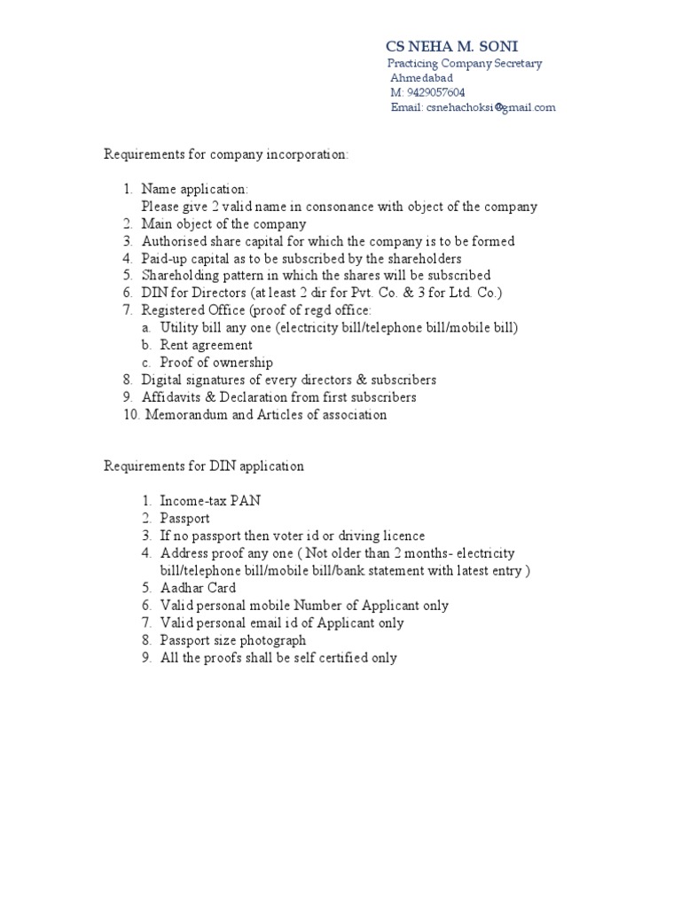 Company Incorporation Checklist | PDF