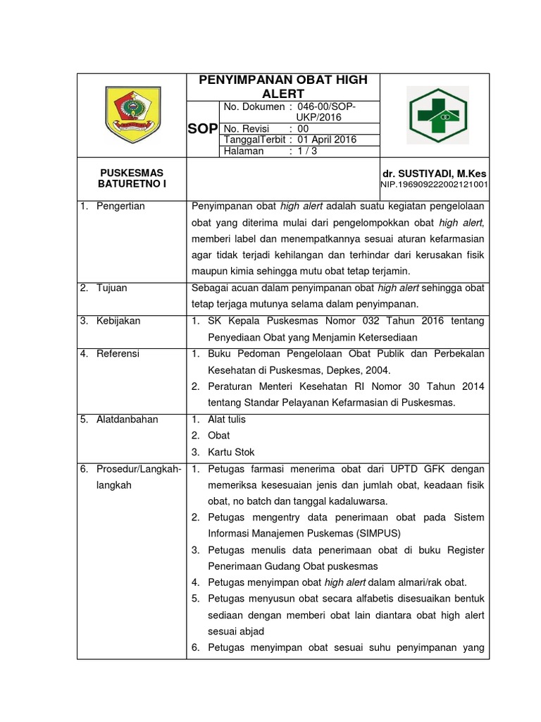 8 2 3 1 Sop Penyimpanan Obat High Alert Pdf
