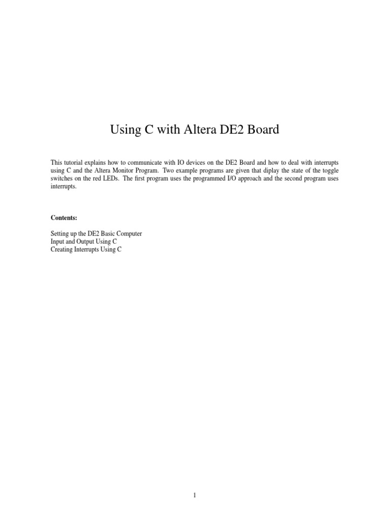 Using C With Altera DE2 Board: Contents | PDF | Computer Program | Programming