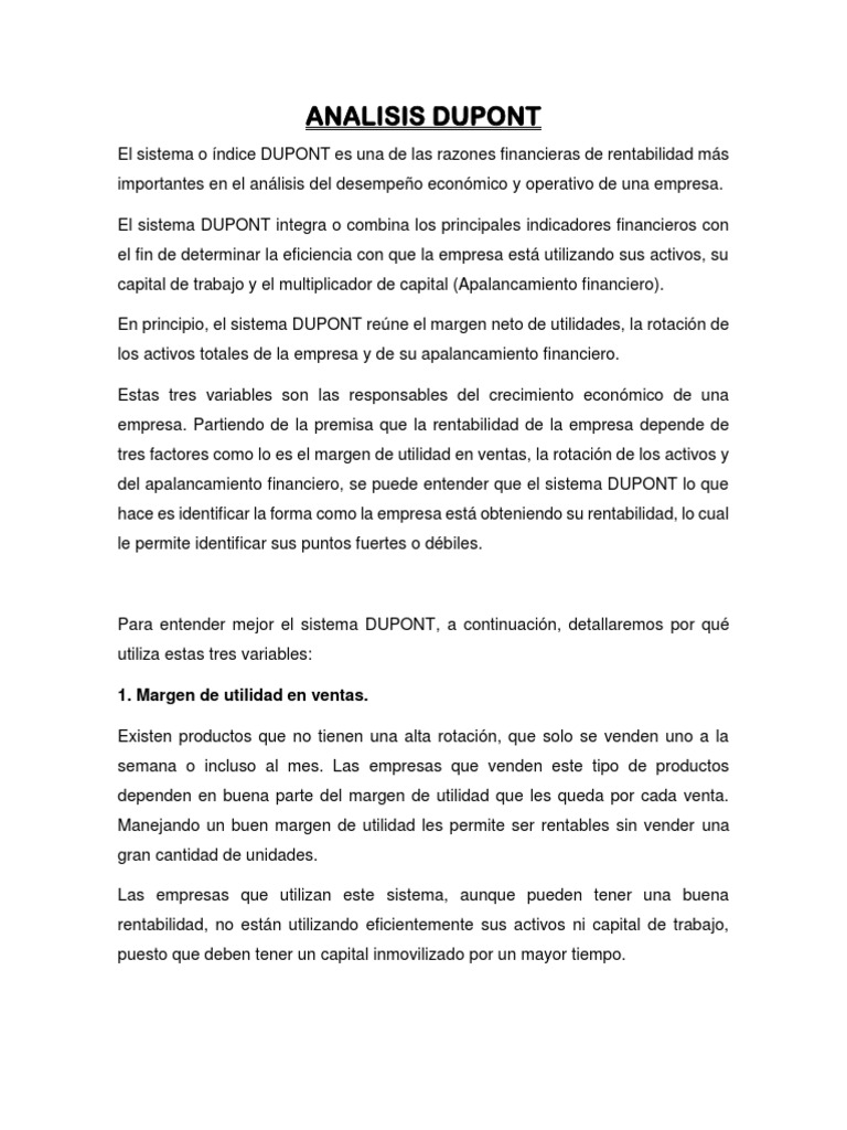 Analisis Dupont 1 | PDF | Rentabilidad sobre recursos propios | Apalancamiento (Finanzas)