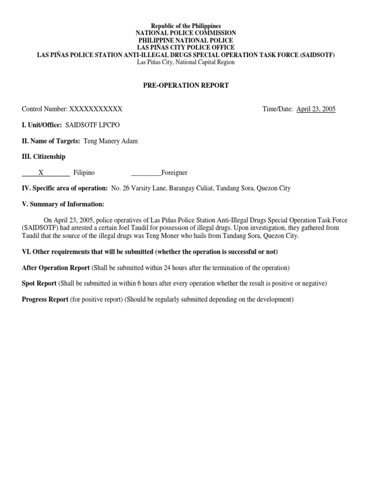 Pre Operation Report | PDF