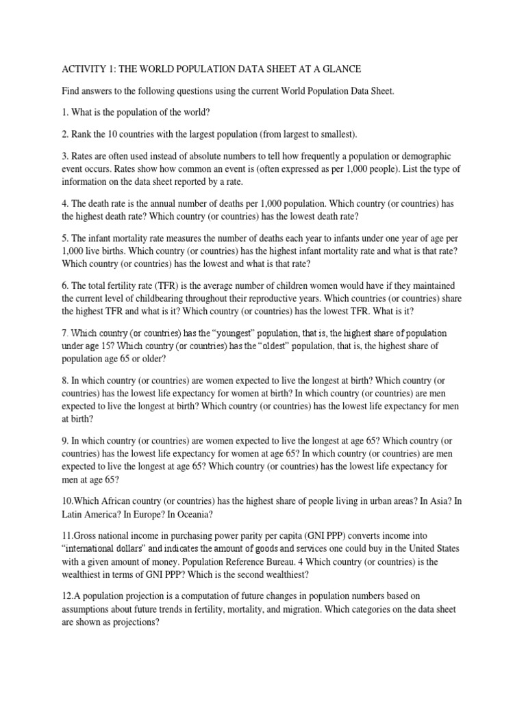 2018 World Population Data Sheet | PDF | Total Fertility Rate | Environmental Social Science