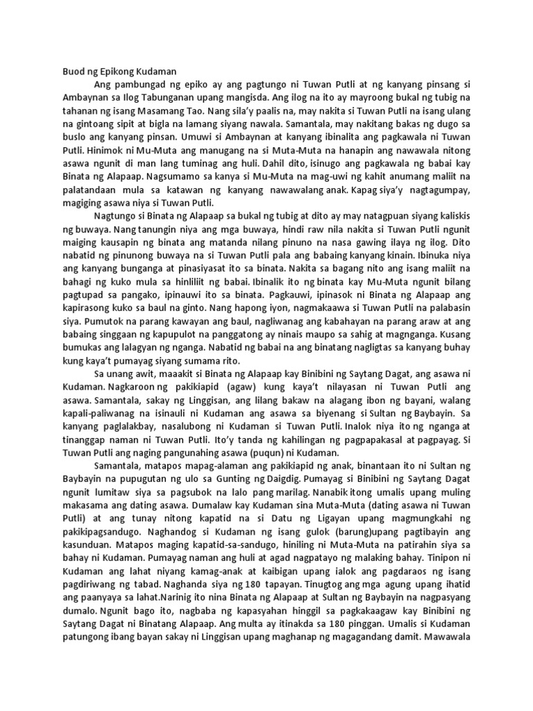Buod NG Epikong Kudaman | PDF