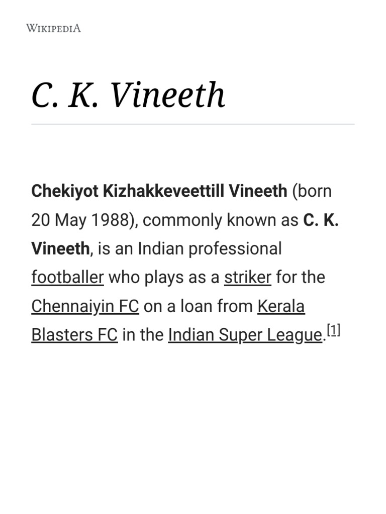 C. K. Vineeth: Chekiyot Kizhakkeveettill Vineeth (Born Vineeth, Is An Indian Professional | PDF
