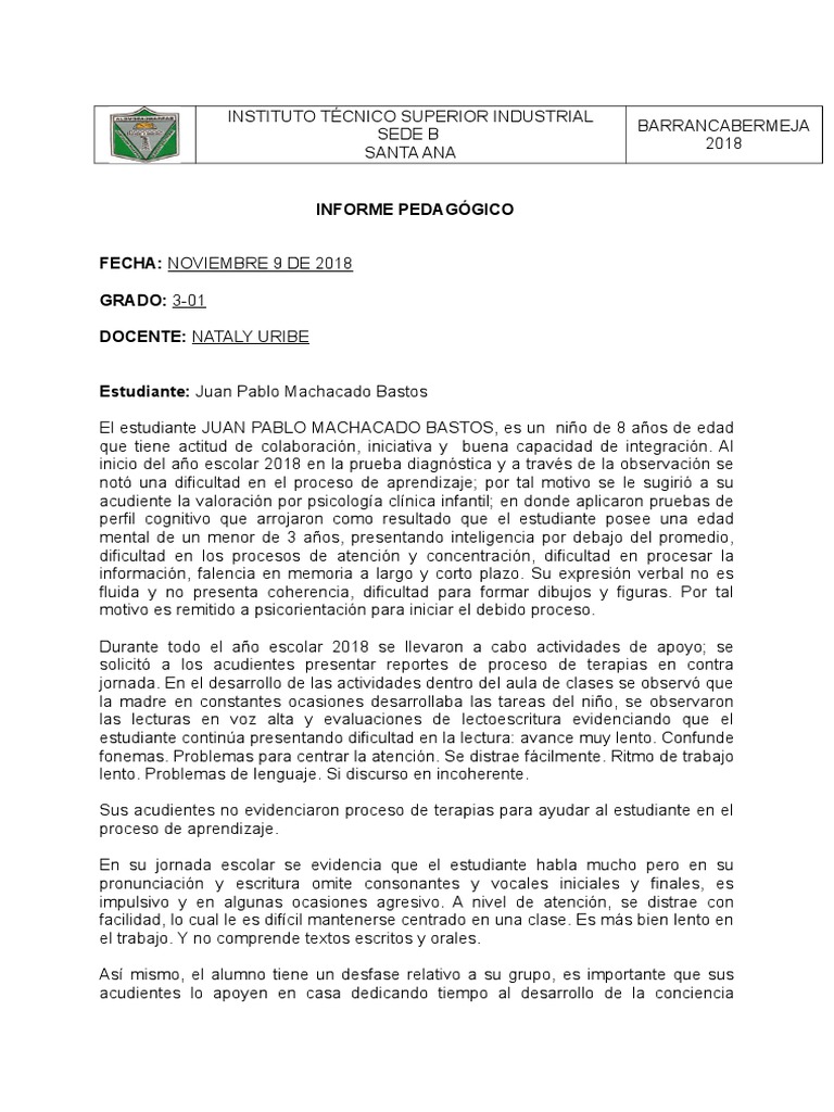 Informe Final de 3 Grado | PDF | Salón de clases | Aprendizaje