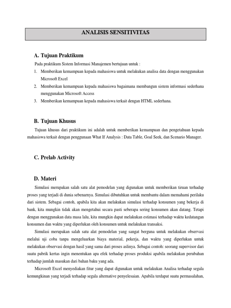 Sensitivitas Analysis Dengan Microsoft Excel | PDF | Metode & Bahan Ajar | Komputer