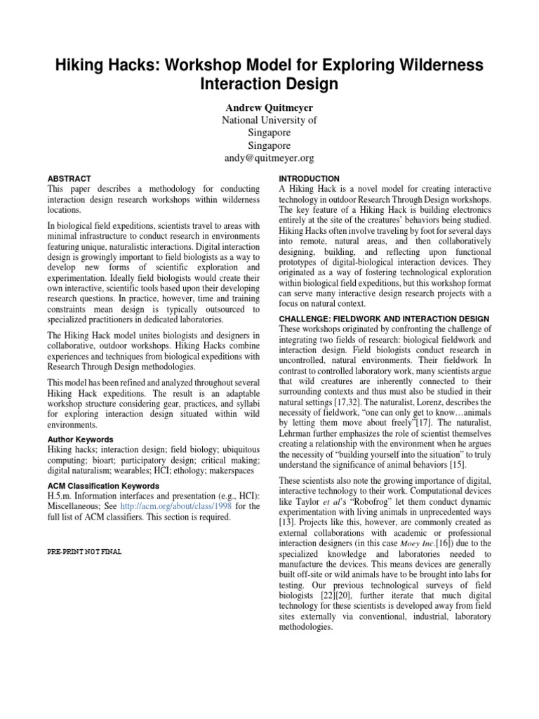 Hiking Hacks: Workshop Model For Exploring Wilderness Interaction ...