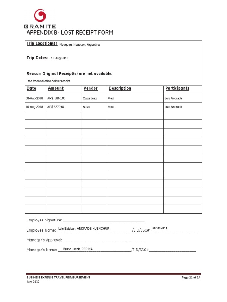 Lost Receipt Form | PDF