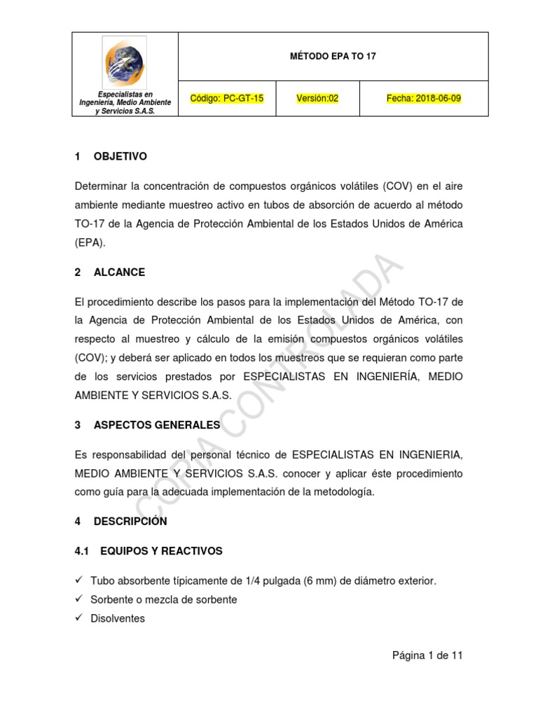 Metodo Epa To-17 | PDF | Compuesto orgánico volátil | Aluminio