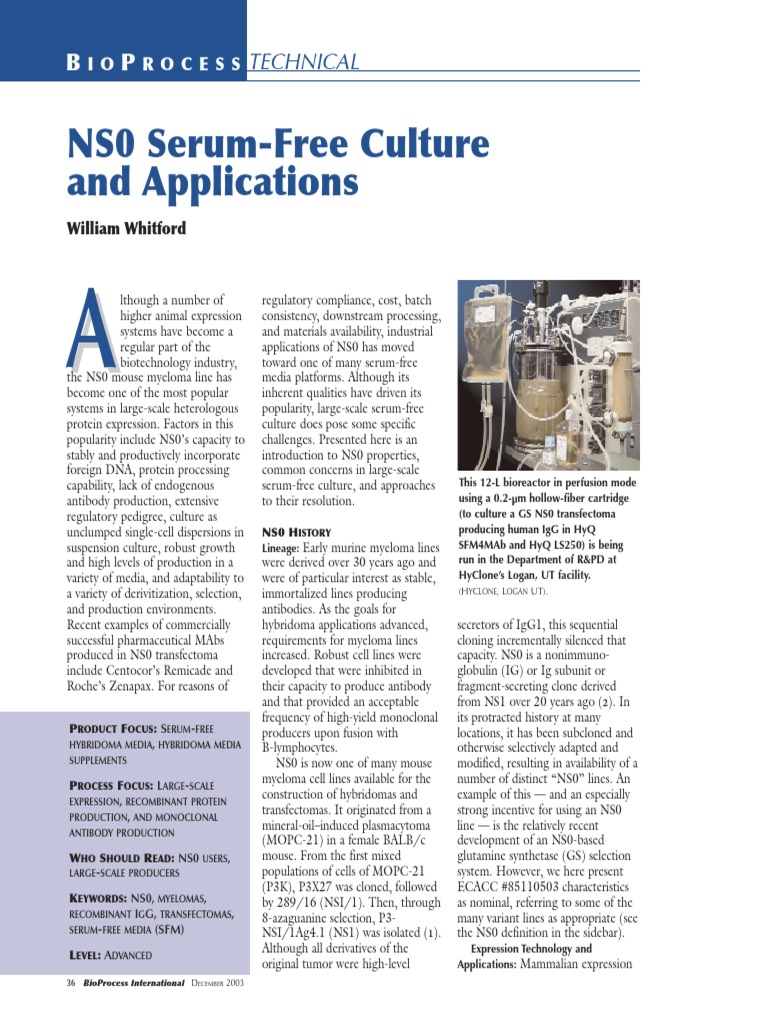 NS0 Serum Free Culture | PDF | Cell Culture | Monoclonal Antibody