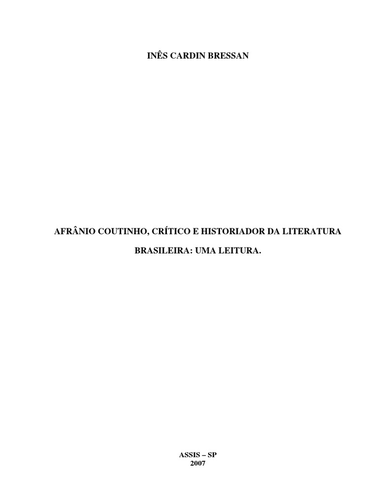 Afrânio Coutinho, Crítico e Historiador Da Literatura PDF | PDF | Historiografia | Brasil