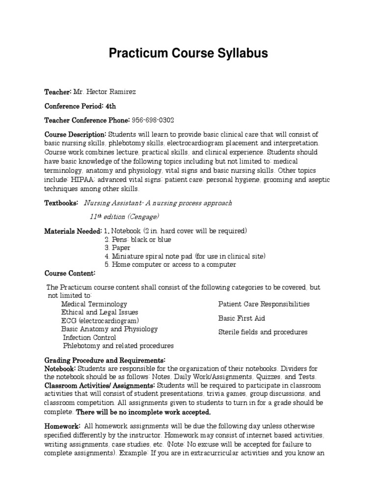 Practicum Syllabus | PDF | Homework