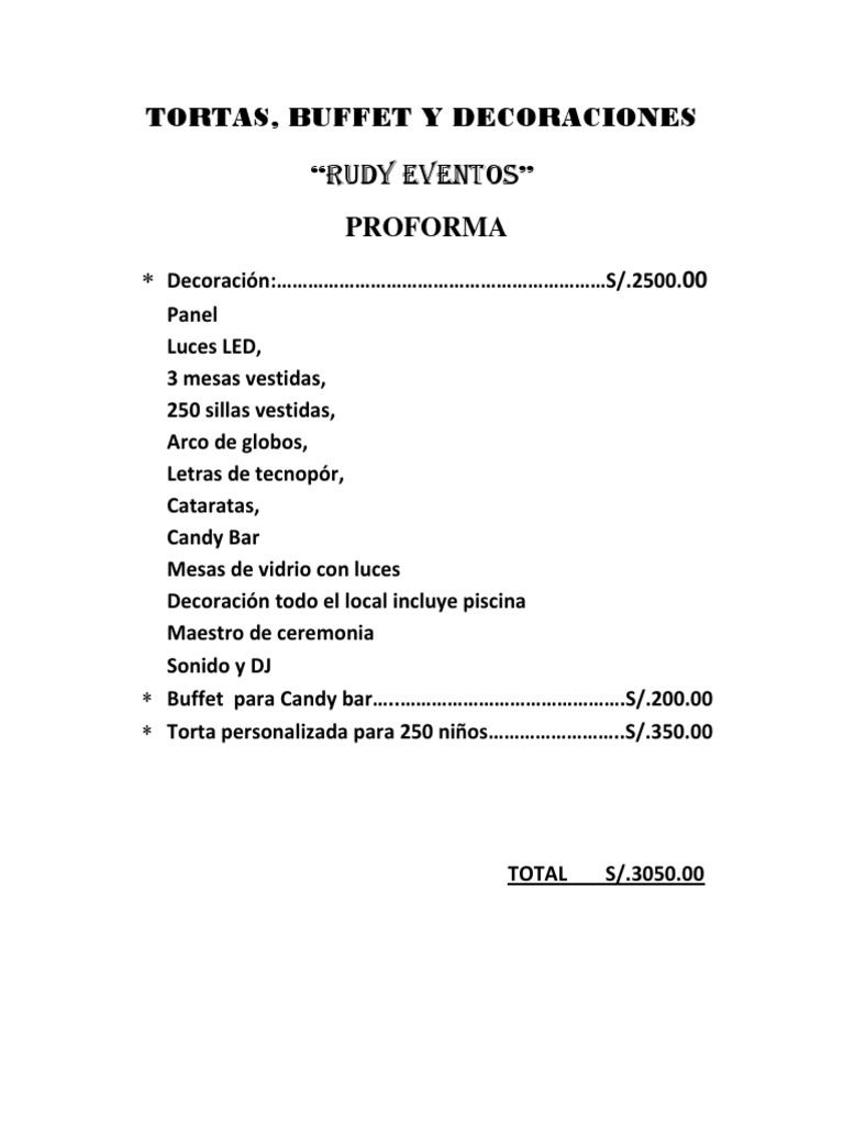 Proforma Comidas y Debidas | PDF