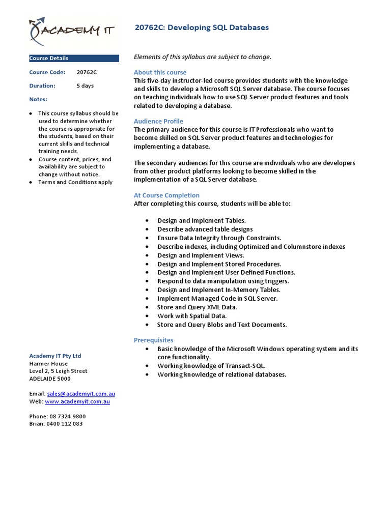 20762C | PDF | Database Index | Microsoft Sql Server