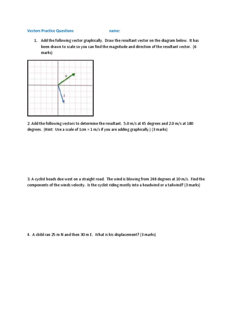 Vectors Practice Questions Name | PDF | Euclidean Vector | Physics