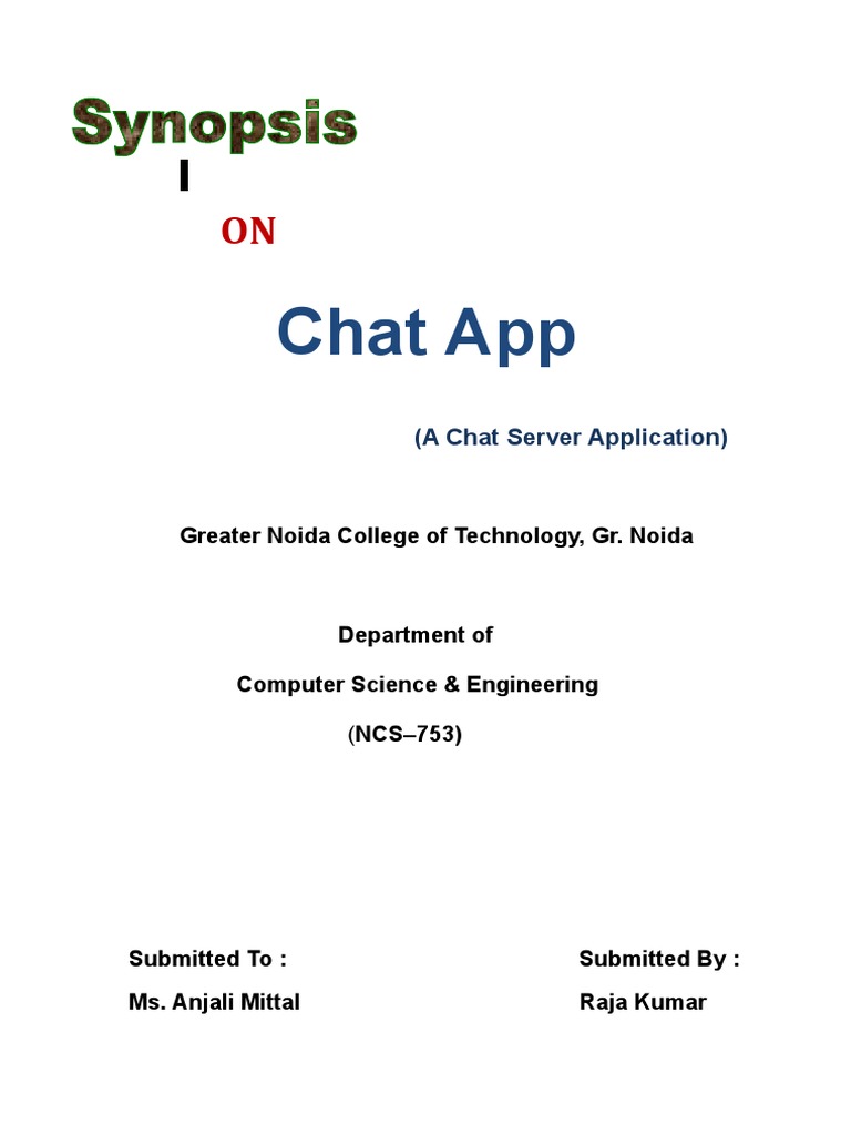 Synopsis On ChatApp | PDF | Application Software | Software Engineering