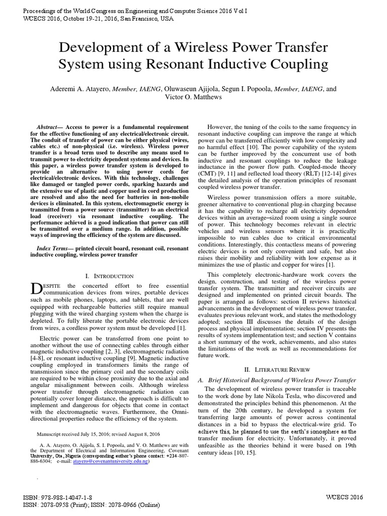 Development Of A Wireless Power Transfer System Using Resonant