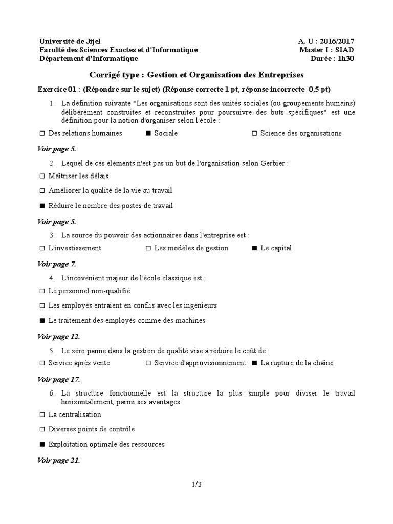 Corrige Orga 2016 2017 PDF | PDF | Informatique | Business