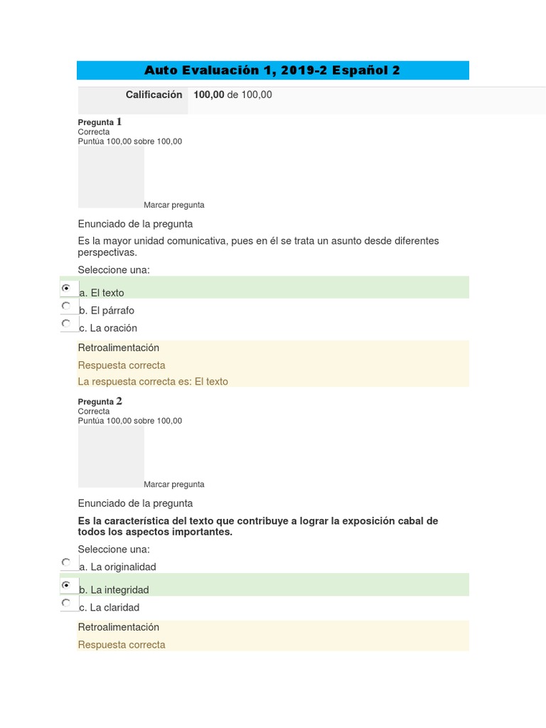 Autoevaluacion 1 de Español 2 | PDF