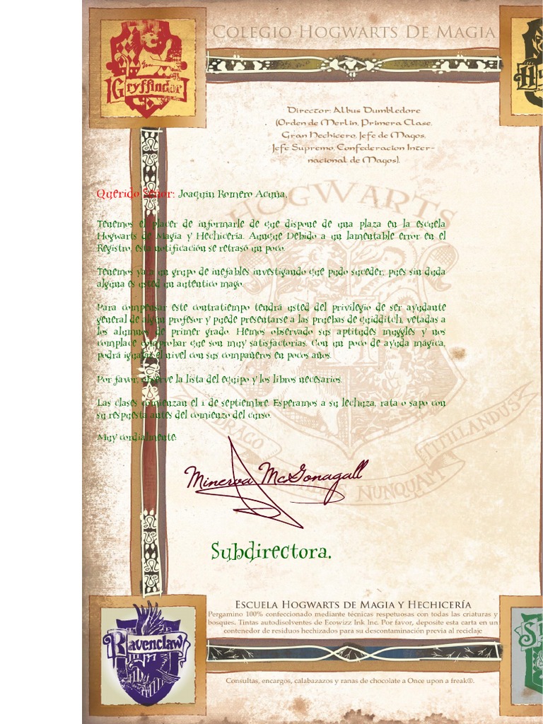 Carta Hogwarts | PDF