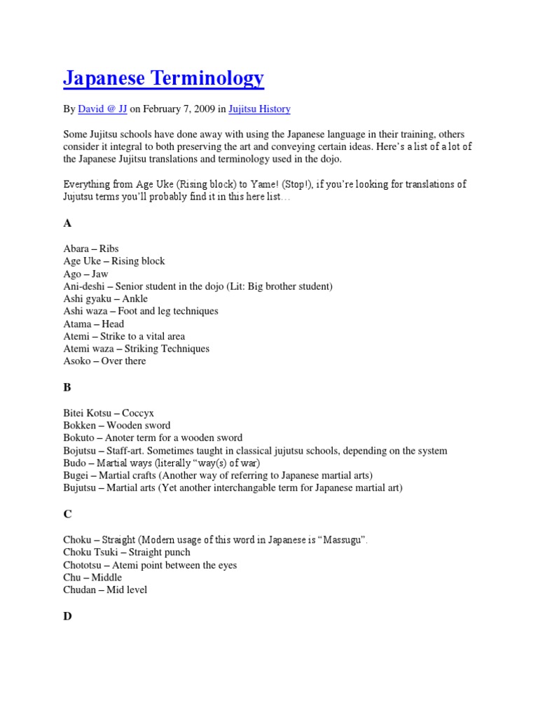 Japanese Terminology | PDF | Jujutsu | Japanese Martial Arts