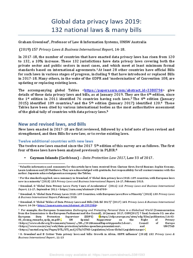 Global Data Privacy Laws 2019 Update | PDF | Information Privacy ...