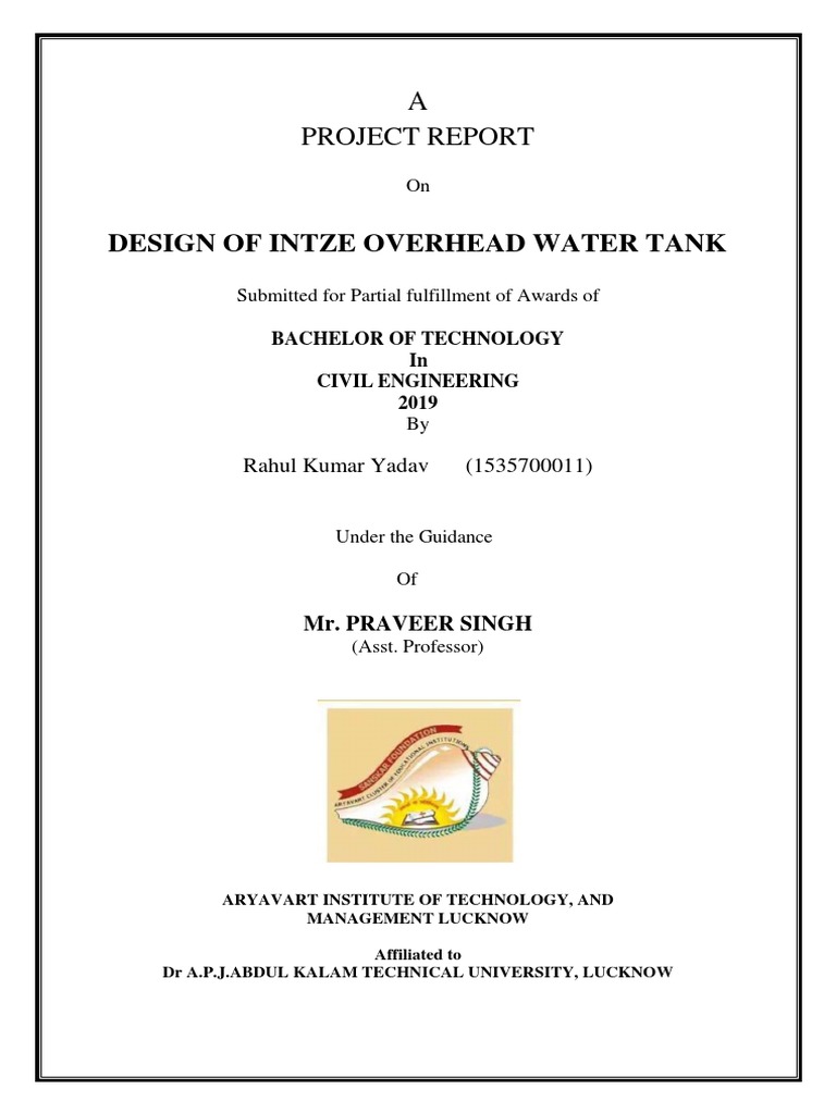 Project Report On Intze Water Tank | PDF