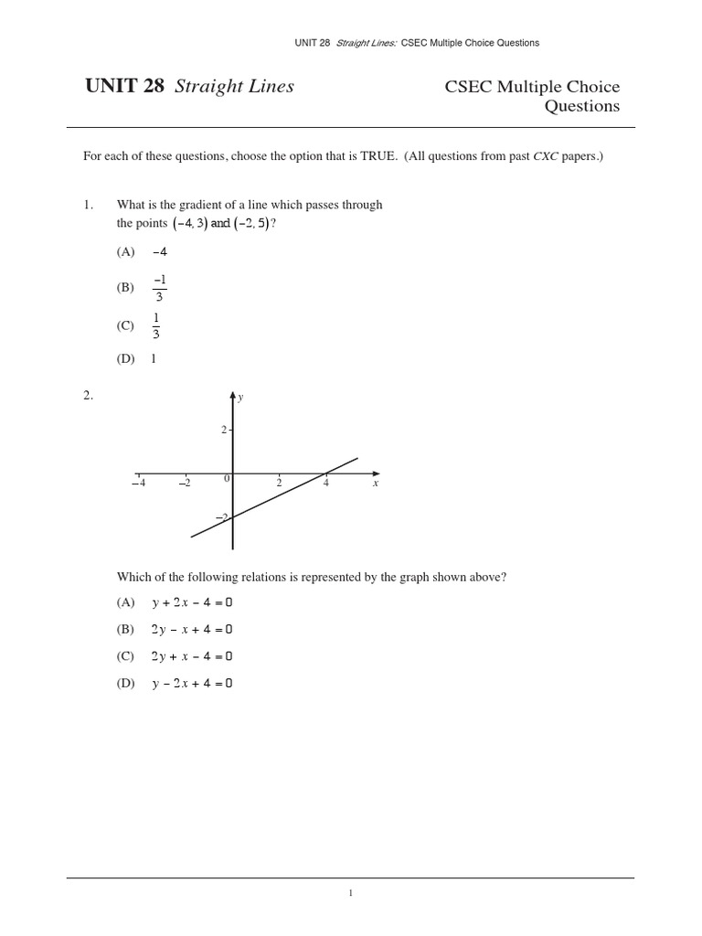 Csec Like Multiple Choice - Straight - Lines PDF | PDF
