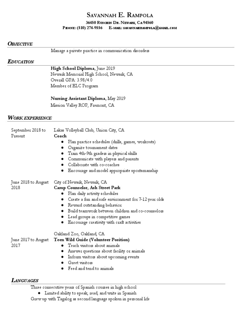 Savannah Rampola - Resume Template | PDF | Cognitive Science | Behavioural Sciences