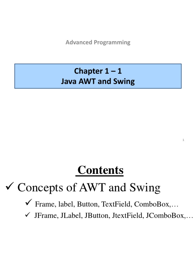 Chapter 1 - 1 Java AWT and Swing: Advanced Programming | PDF | System Software | Programming ...