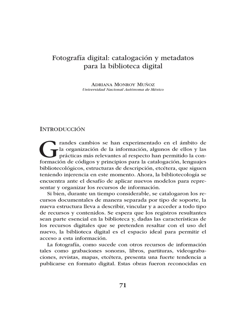 Fotografía Digital - Catalogación y Metadatos para La Biblioteca Digital | PDF | Catalogación ...