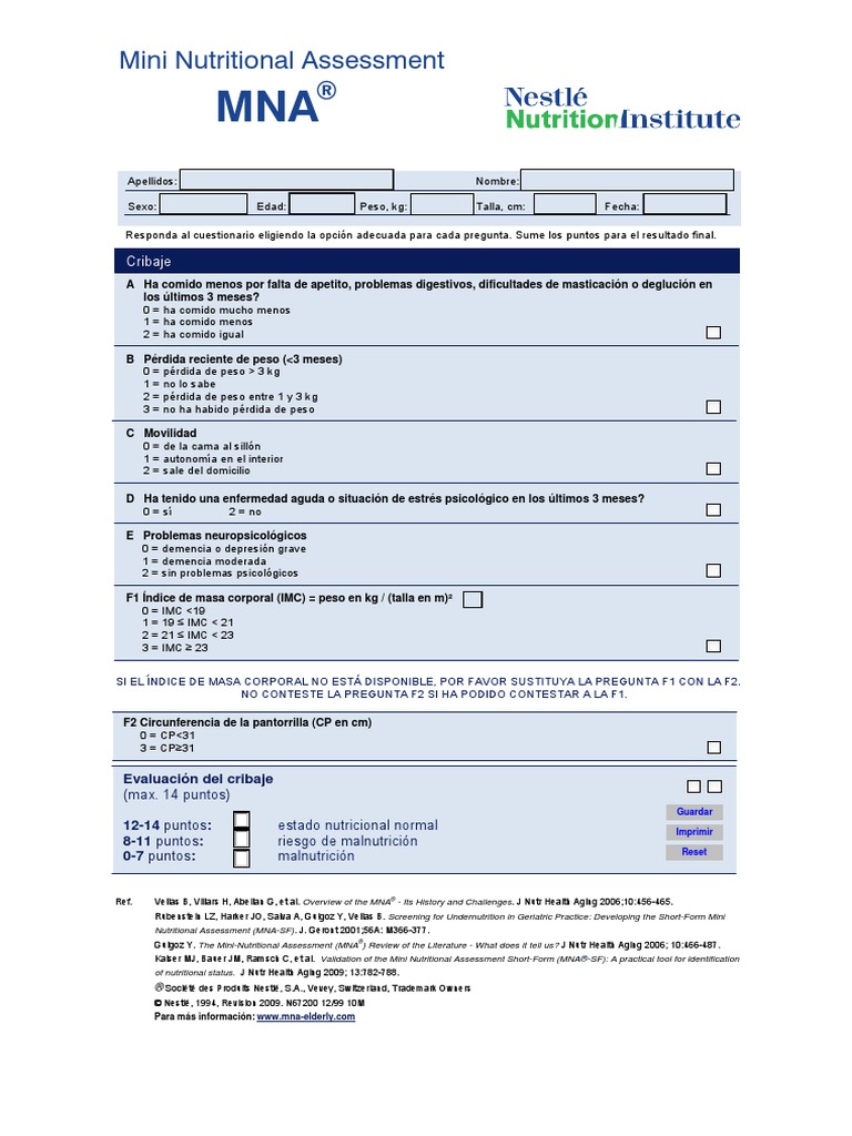 Mna Mini Spanish PDF | PDF | Atractivo físico | Desordenes metabólicos