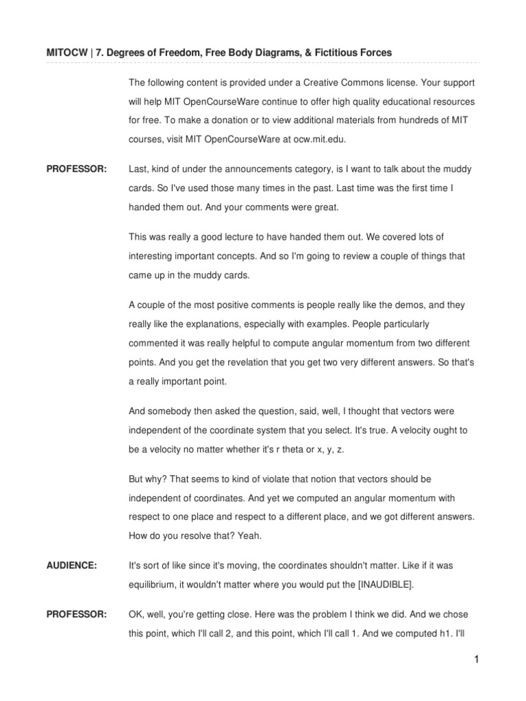 Understanding Degrees of Freedom, Free Body Diagrams, and Fictitious ...