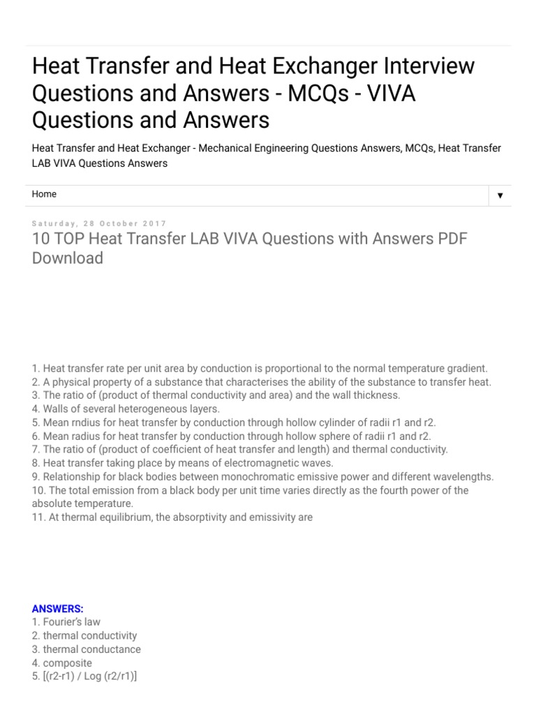 10 TOP Heat Transfer LAB VIVA Questions With Answers PDF Download | PDF