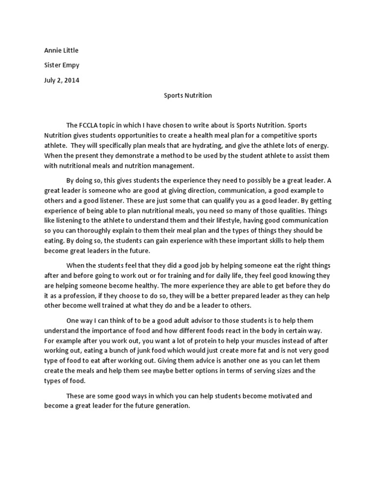 Fccla Star Event - Sports Nutrition | PDF