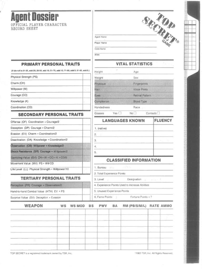 Top Secret Companion Agent Dossier | PDF