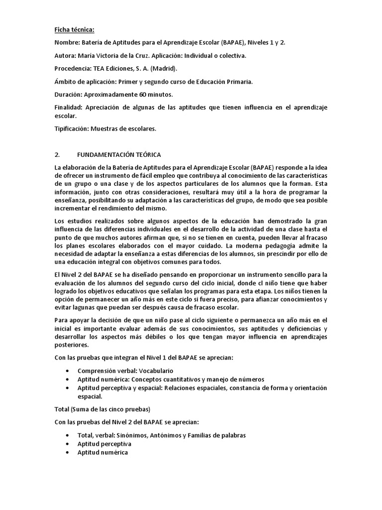 Bapae Fundamentación | PDF | Educación primaria | Aprendizaje