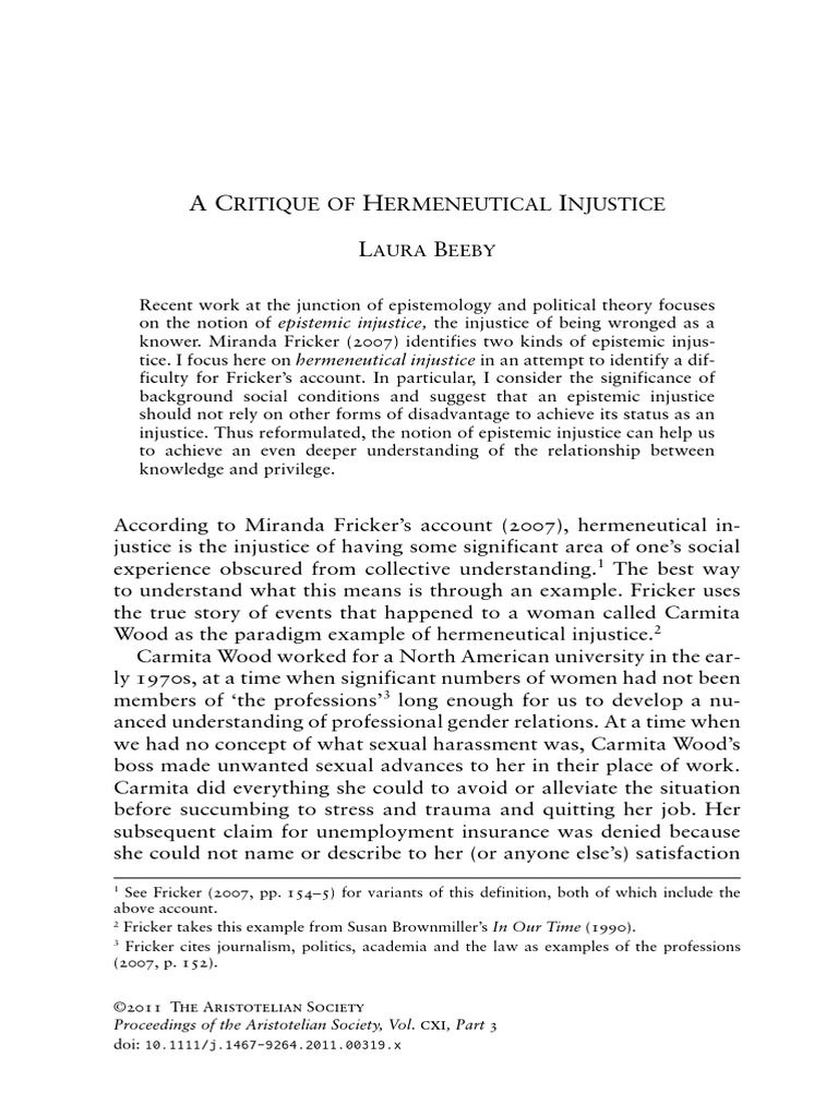 Beeby A Critique of Hermeneutical Injustice | PDF | Sexual Harassment ...