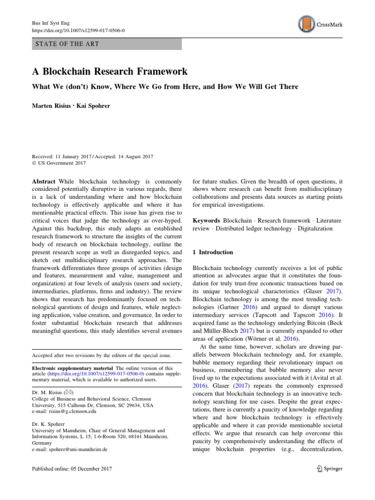 A Blockchain Research Framework Treated PDF | PDF | Decentralization ...