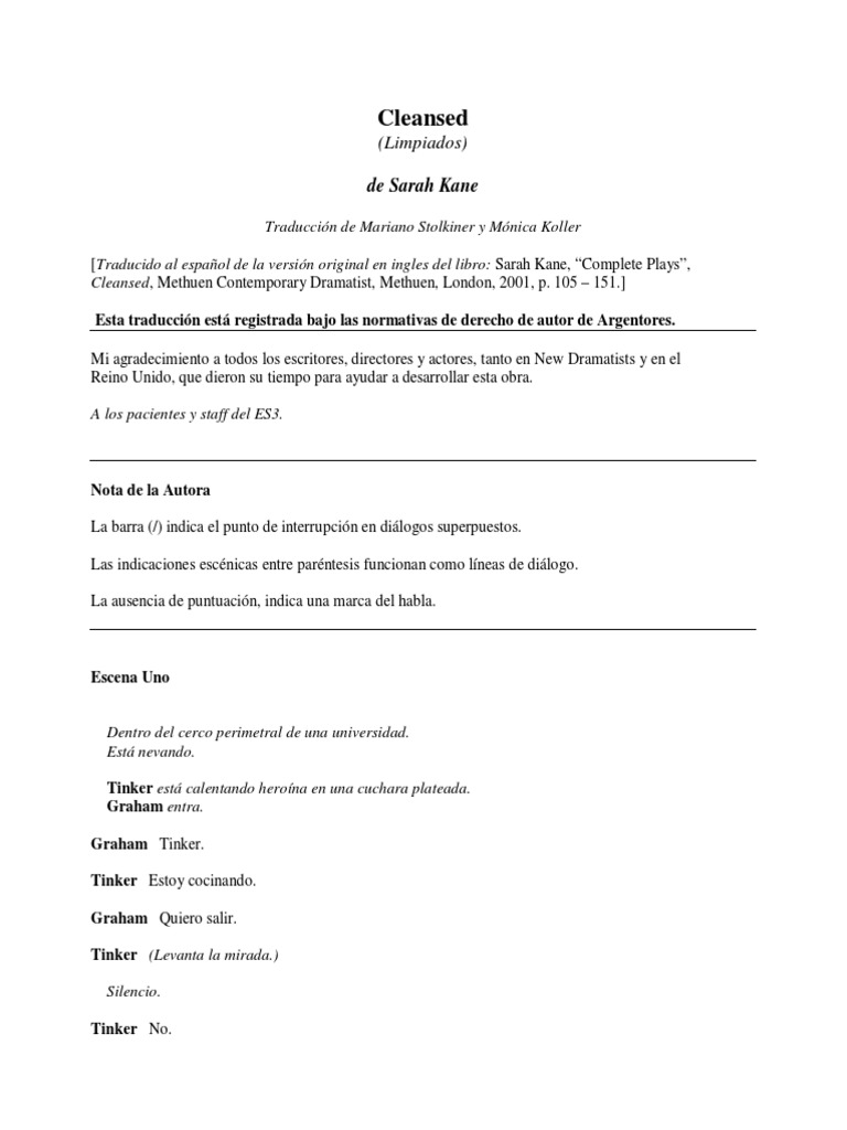 Sarah Kane - Cleansed | PDF | Naturaleza