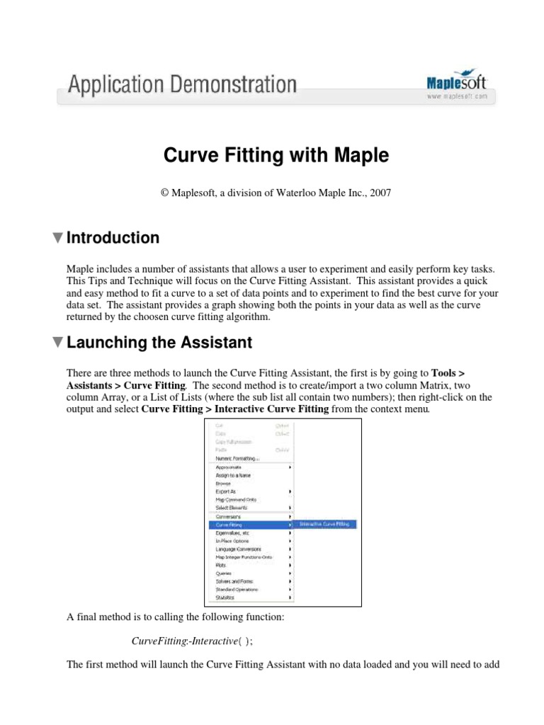 Curve Fitting With Maple: Assistants Curve Fitting. The Second Method ...